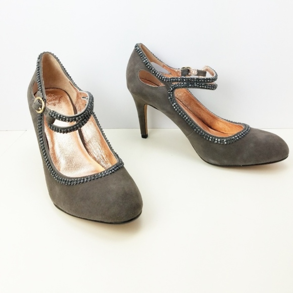 Anthro Miss Albright Mary Jane Gray Suade Pump 10 - Gem